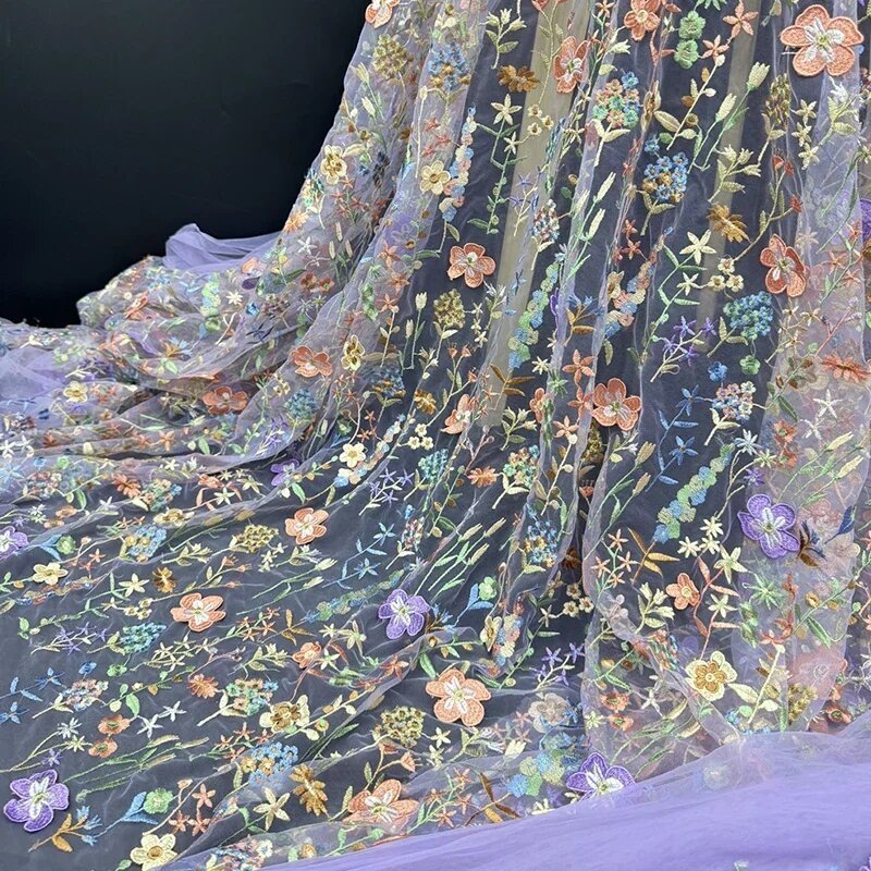 Вышитая кружевная тюлевая ткань 4