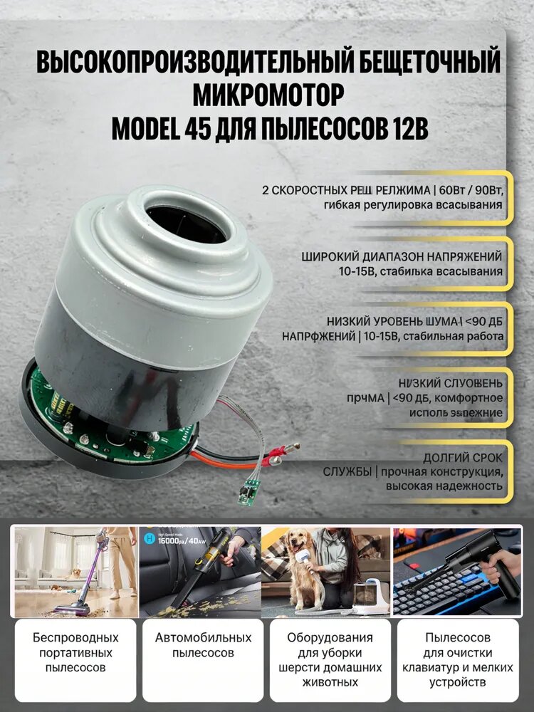 12 В бесщеточный электродвигатель вентилятора с лопастями DC10V-15V DC12V 60-90 Вт, мощный металлический рабочий колесо с высокой всасывающей способностью для пылесоса