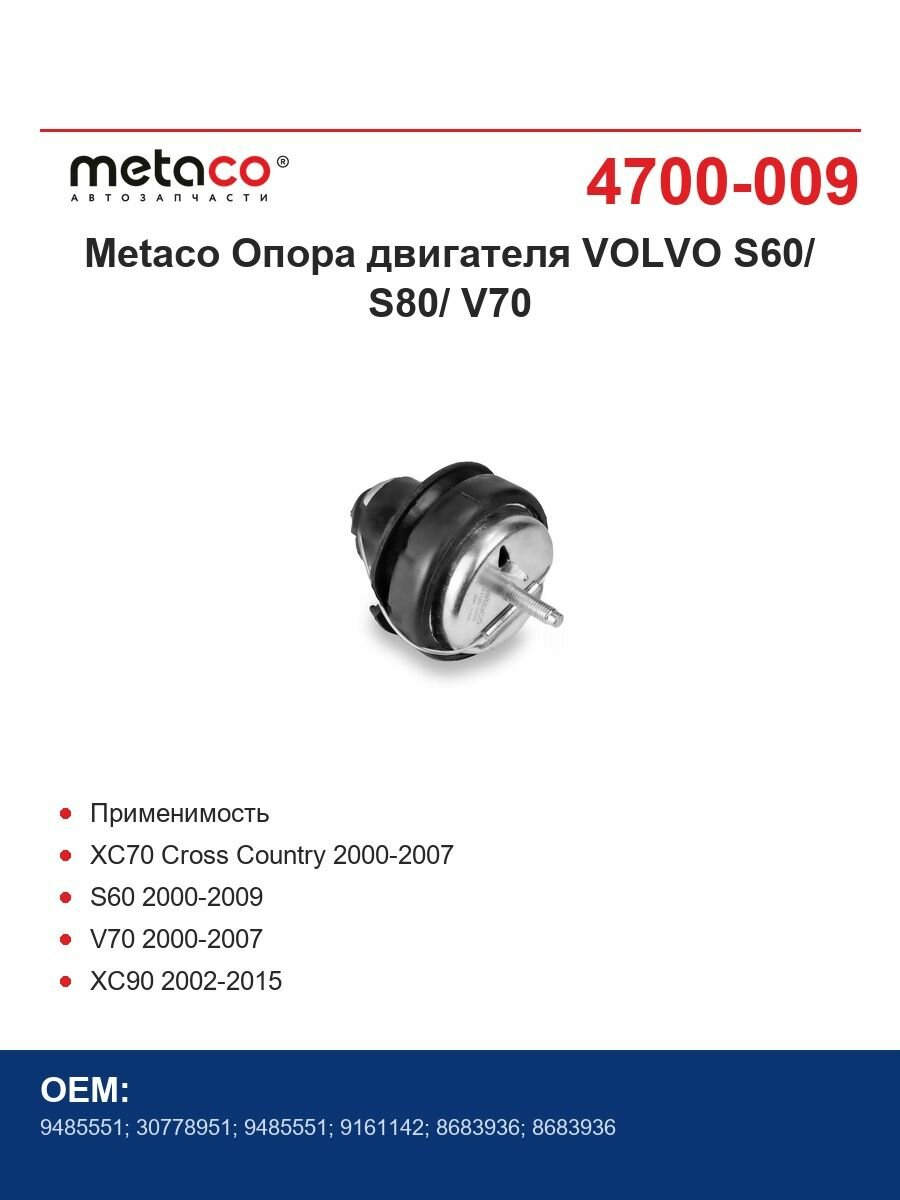 Metaco Опора двигателя VOLVO S60/ S80/ V70