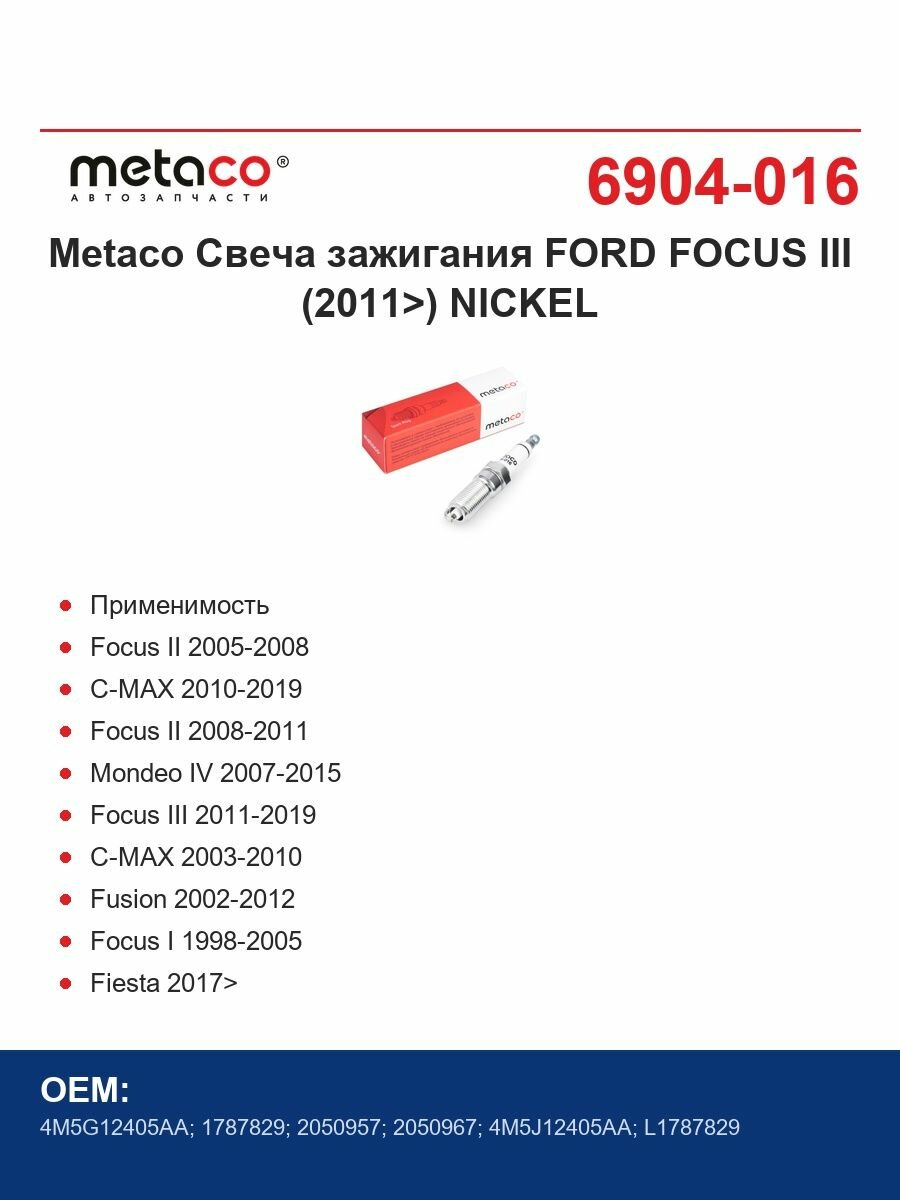 Metaco Свеча зажигания FORD FOCUS III (2011>) NICKEL