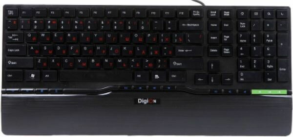 Клавиатура Delux "Digion PTDLK1882U" Ultra-Slim, ММ, USB, черная с зеленой вставкой