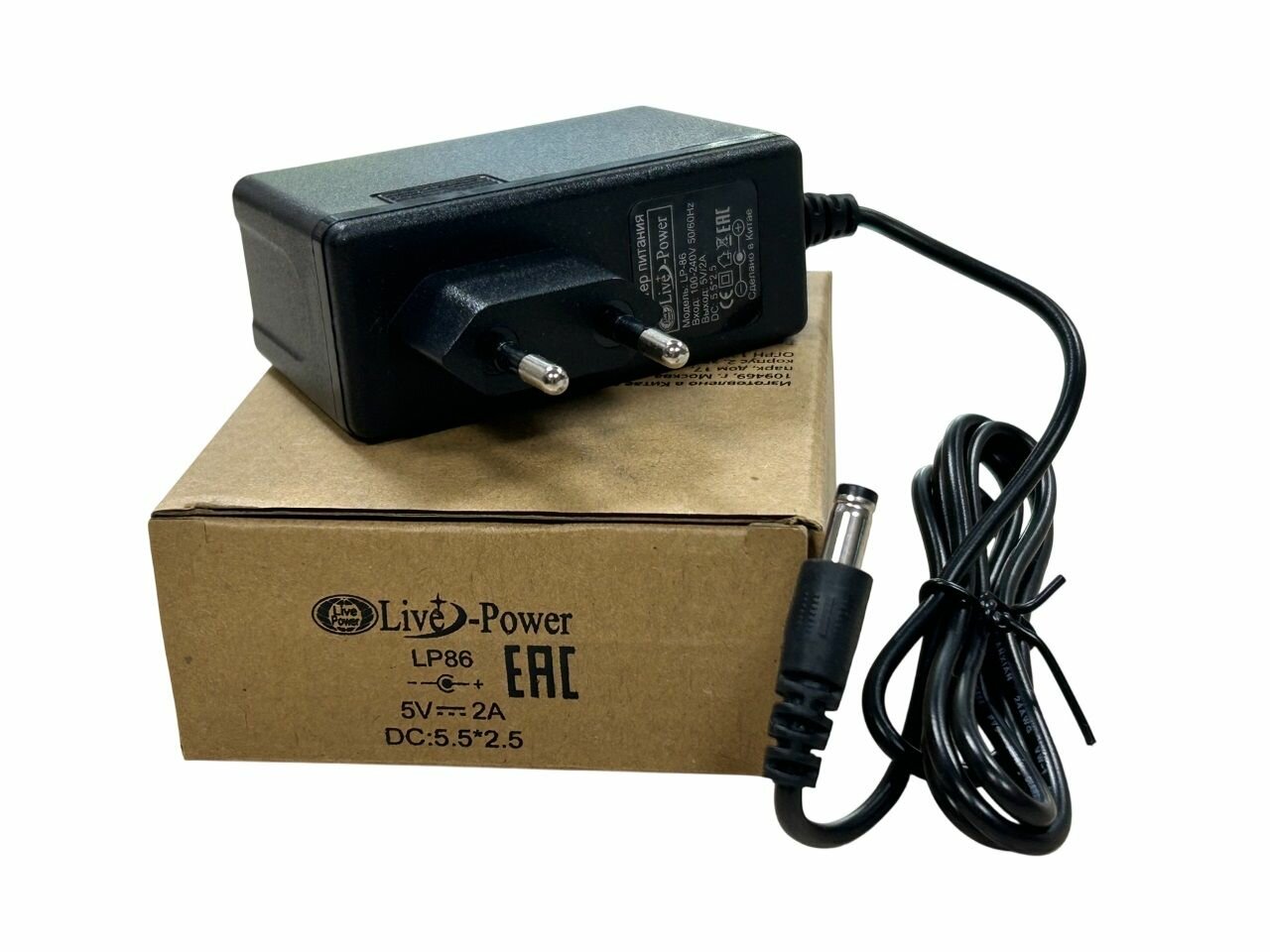 Блок питания 5V 2000mA LivePower LP86 / Адаптер питания 5 вольт 2A / Штекер 5.5x2.5 мм / Длина кабеля 1.2м