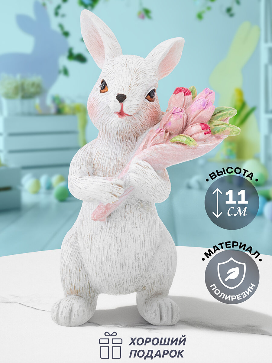 Фигурка декоративная 6,5х5,5х11 см Elan Gallery Кролик с букетом