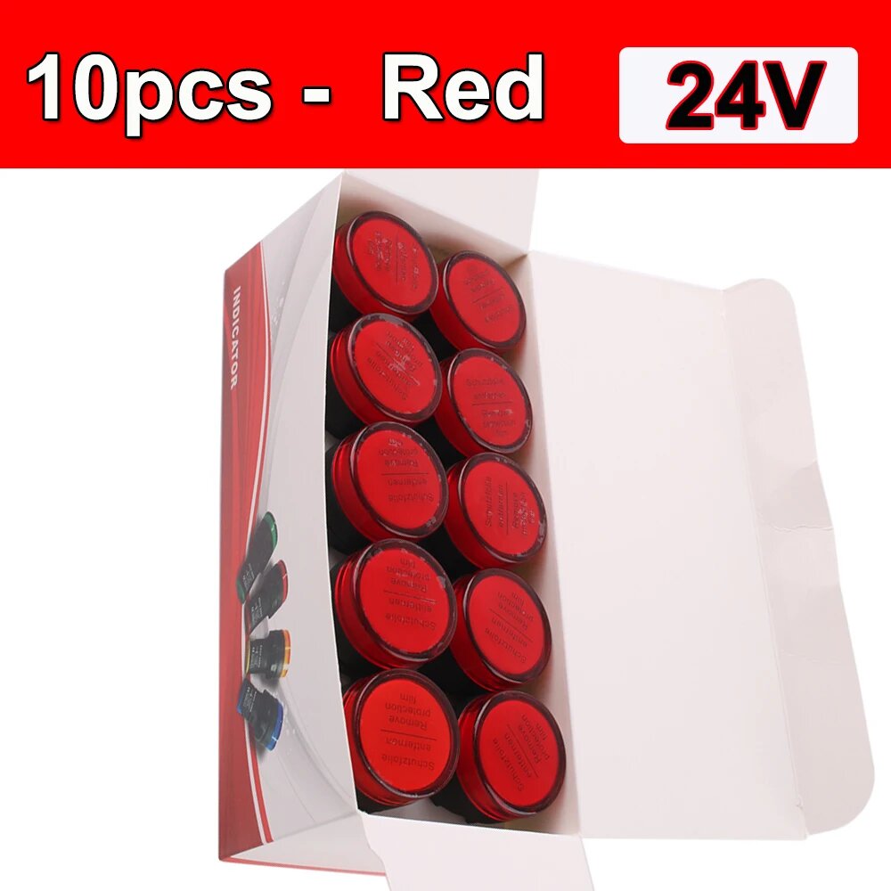 10 шт. Светодиодные индикаторы DIANQI AD16-22DS, 24V, Красные