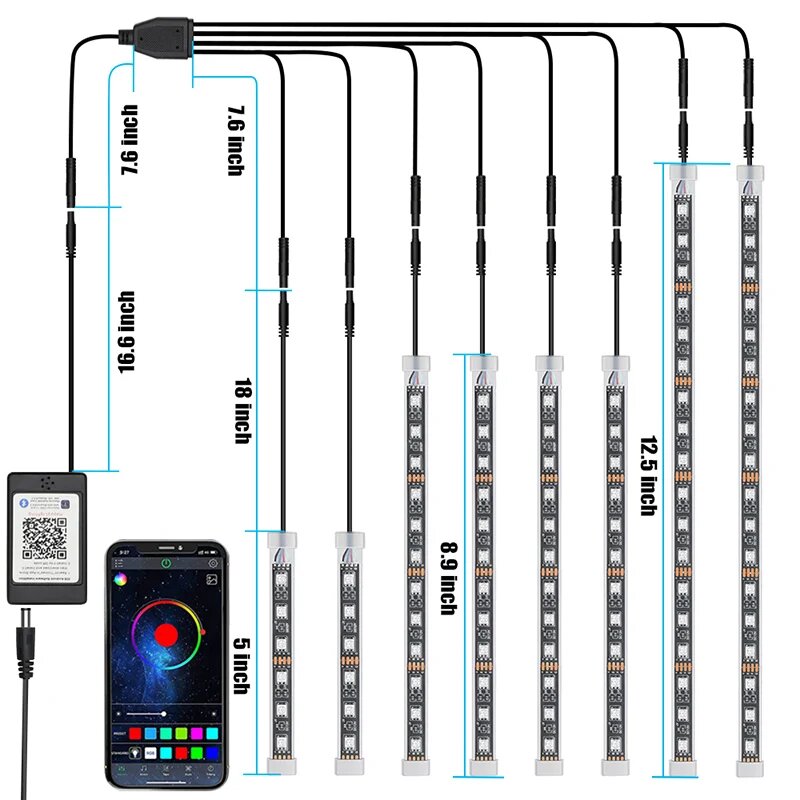 RGB светодиодная лента для мотоцикла, 8 шт.