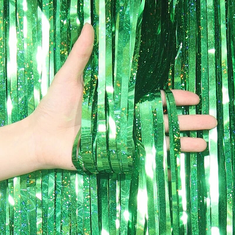 Фольговая занавеска с бахромой 2 м Glitter green