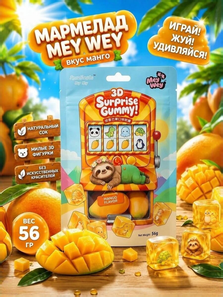 Жевательный мармелад Mey Wey 3D Surprise со вкусом Манго 56г