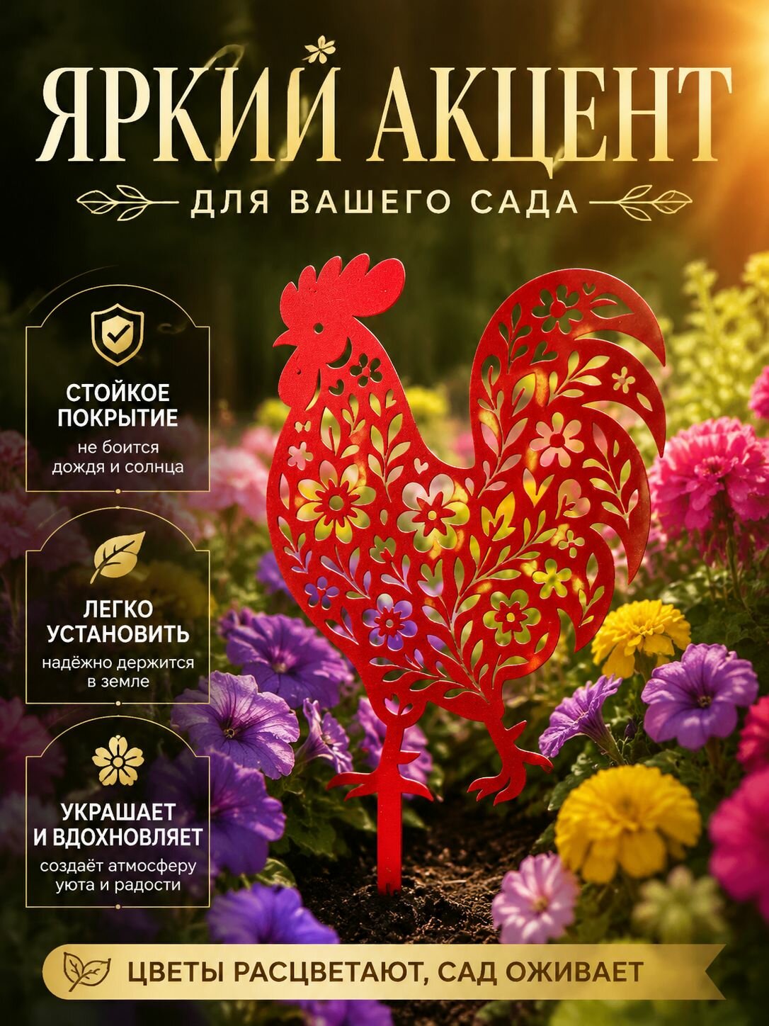 Садовая фигурка Петушок, цвет красный, материал Petg, для декора