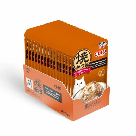 Влажный корм Inaba CIAO YAKI KATSUO DINNER, для кошек, тунец, морской гребешок, 50г, 16шт
