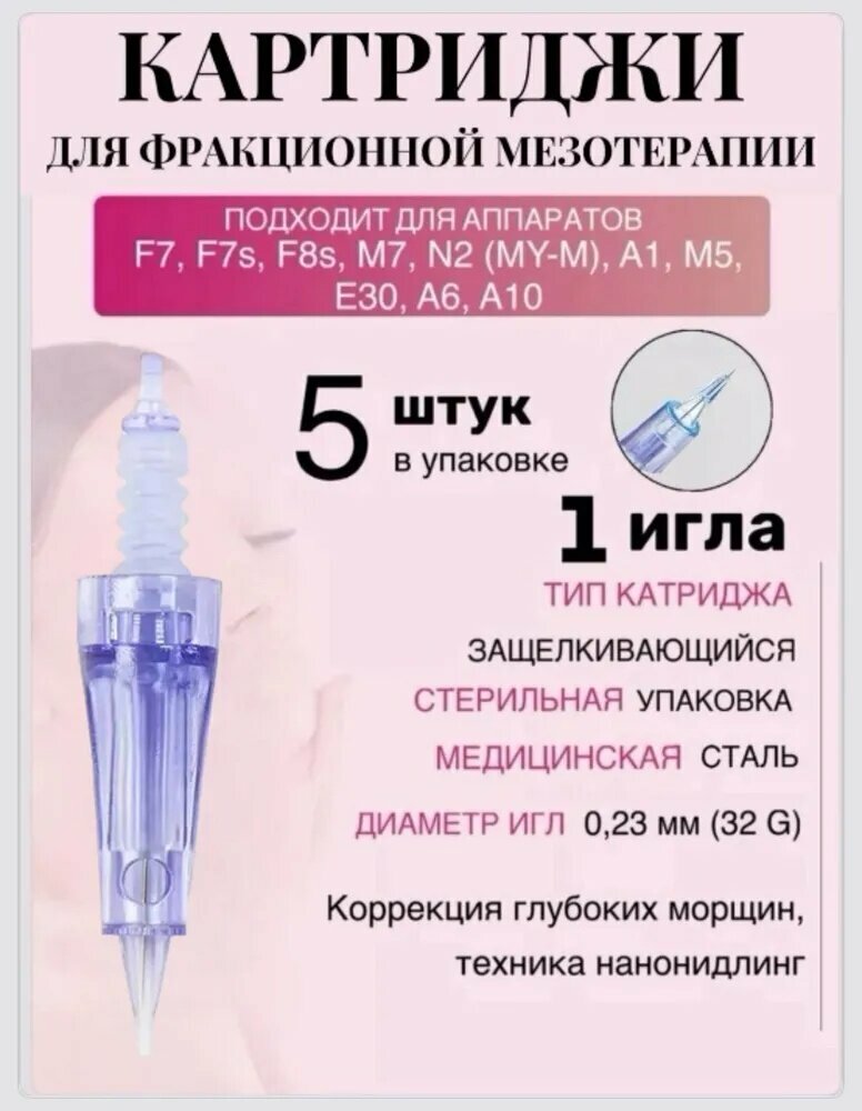 Картридж (синий) для дермапена, 1 игла, длинный 5 шт.