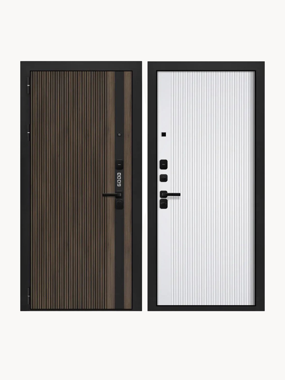 Входная металлическая дверь GOOD 4, 2050х960, левая, Орех Гварнери/Velluto Bianco, для квартиры