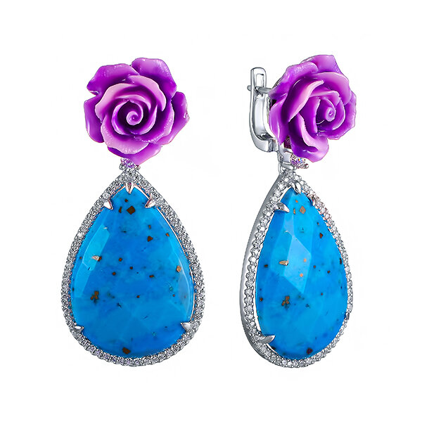Серьги, серебро, 925 проба, агат, фианит