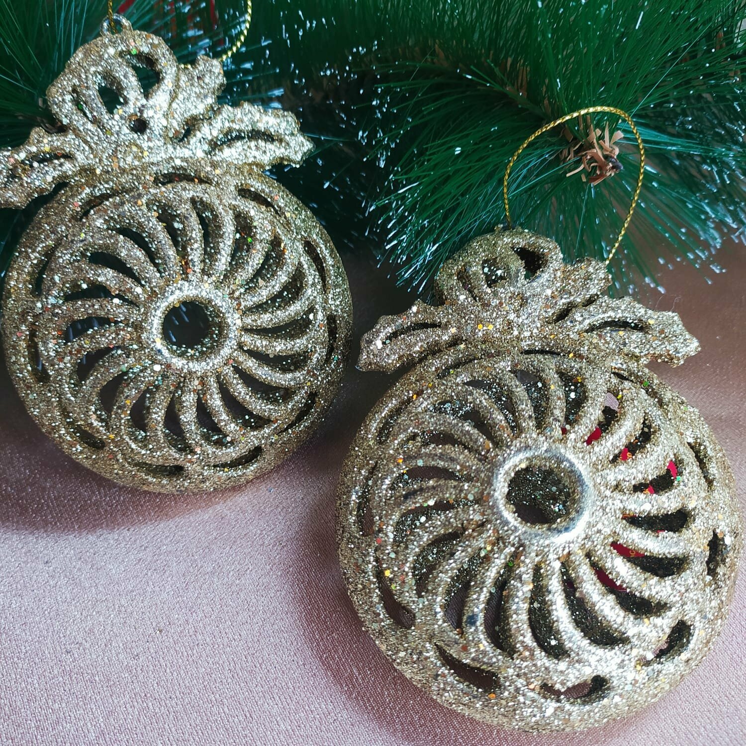 Украшение ёлочное "Ажурный шар" 11 см (набор 2 шт) золото