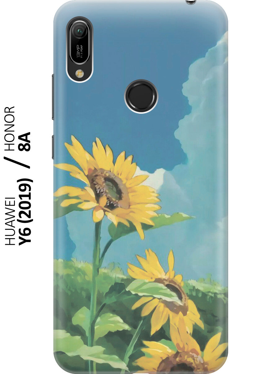 Силиконовый чехол Три подсолнуха в поле на Honor 8A / 8A Pro / Huawei Y6 (2019) / Y6 Prime (2019) / Хонор 8а / 8а Про / Хуавей У6 2019 / У6 Прайм 2019