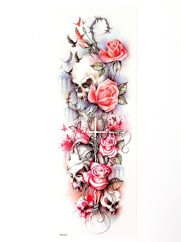 Тату рукав "Черепа и розы на кресте" (Цв: Разноцветный )