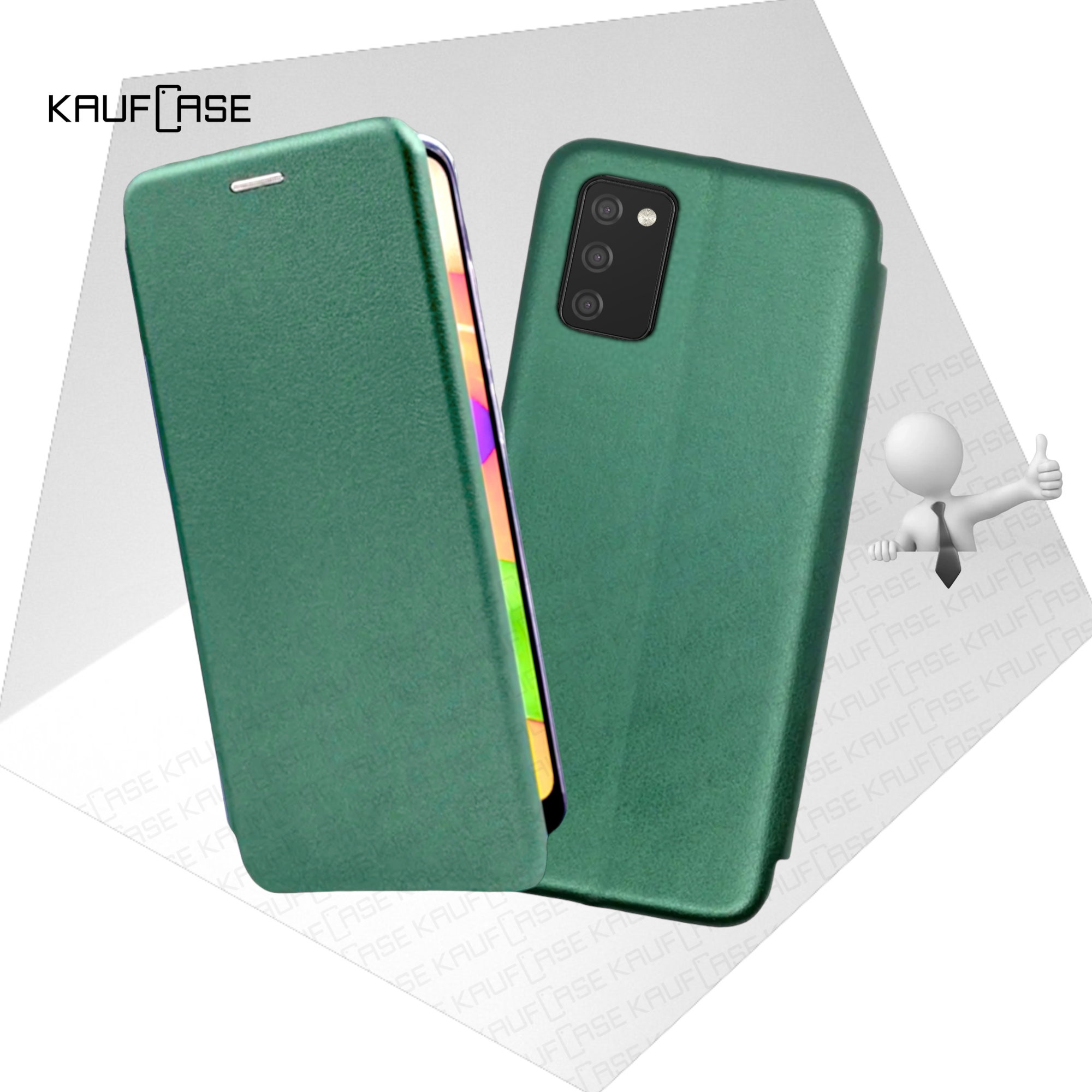 Чехол книжка для телефона Samsung A03s (A037) (6.5"), темно-зеленый. Текстура под кожу