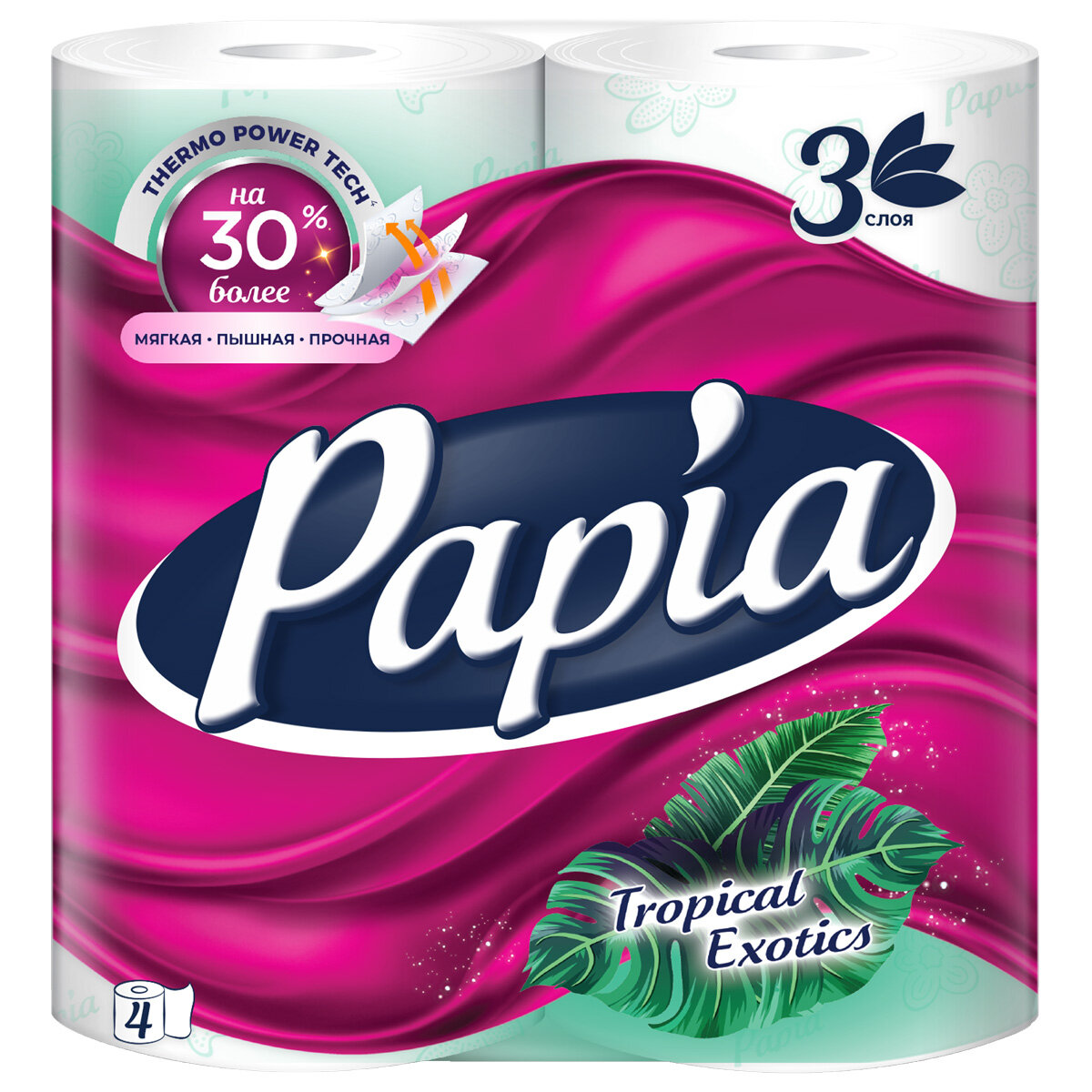 Туалетная бумага Papia трехслойная Тропическая экзотика 4 рулона