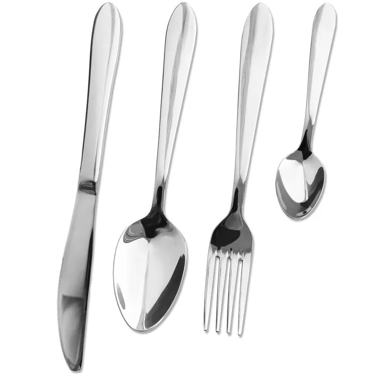 Набор столовых приборов VELERCART Flow (1 столовая ложка, 1 вилка, 1 нож и 1 чайная ложка), нержавеющая сталь,4 предмета