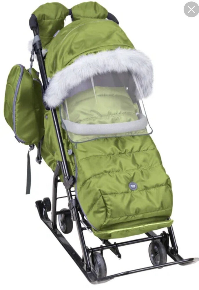 Санки-коляска Nika Ника Детям 7-5SK НД7-5SK, перекидная ручка, рюкзак, варежки, цвет: оливковый