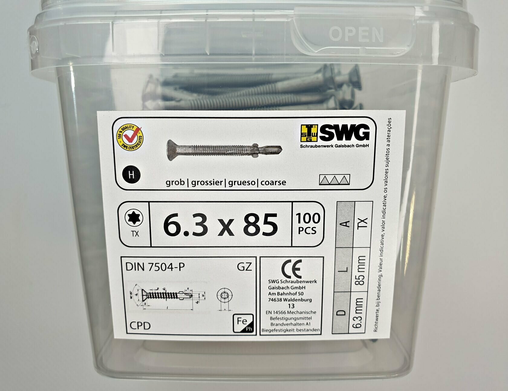 Саморез по металлу DIN 7504-P 6.3x85 (100 pcs) (GZ) (ЦСП) SWG, Германия