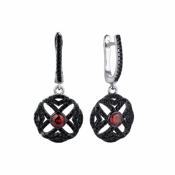 Серьги с подвесками, серебро, 925 проба, родирование, фианит