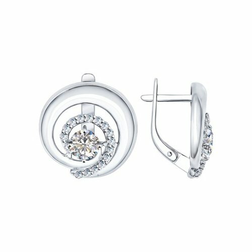 Серьги, серебро, 925 проба, родирование, фианит