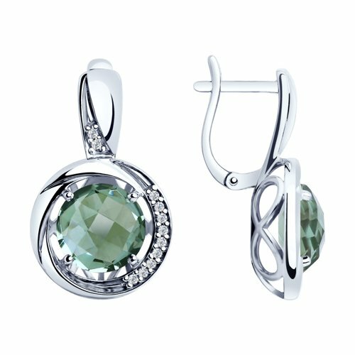 Серьги, серебро, 925 проба, родирование, кварц, фианит