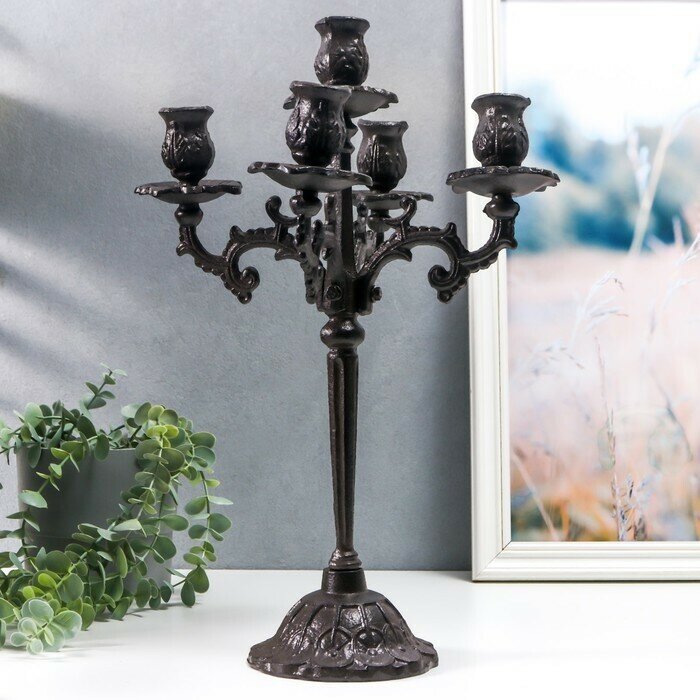 Подсвечник чугун на 5 свечей 'Королевский' чёрный 43х29х29 см