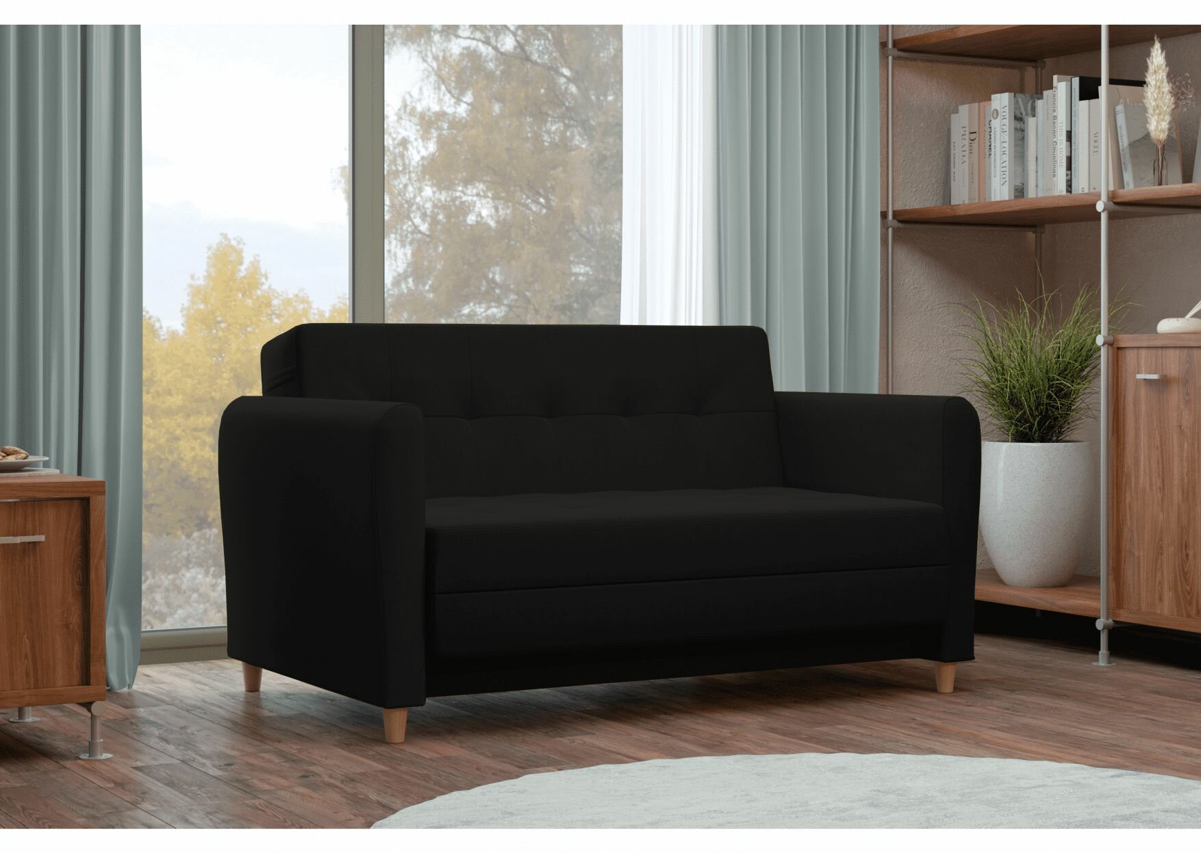 Диван-кровать раскладной, еврокнижка Ингри в цвете черный (velutto 34)