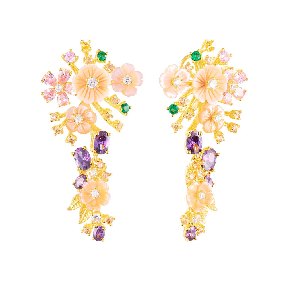 Серьги, серебро, 925 проба, фианит, перламутр