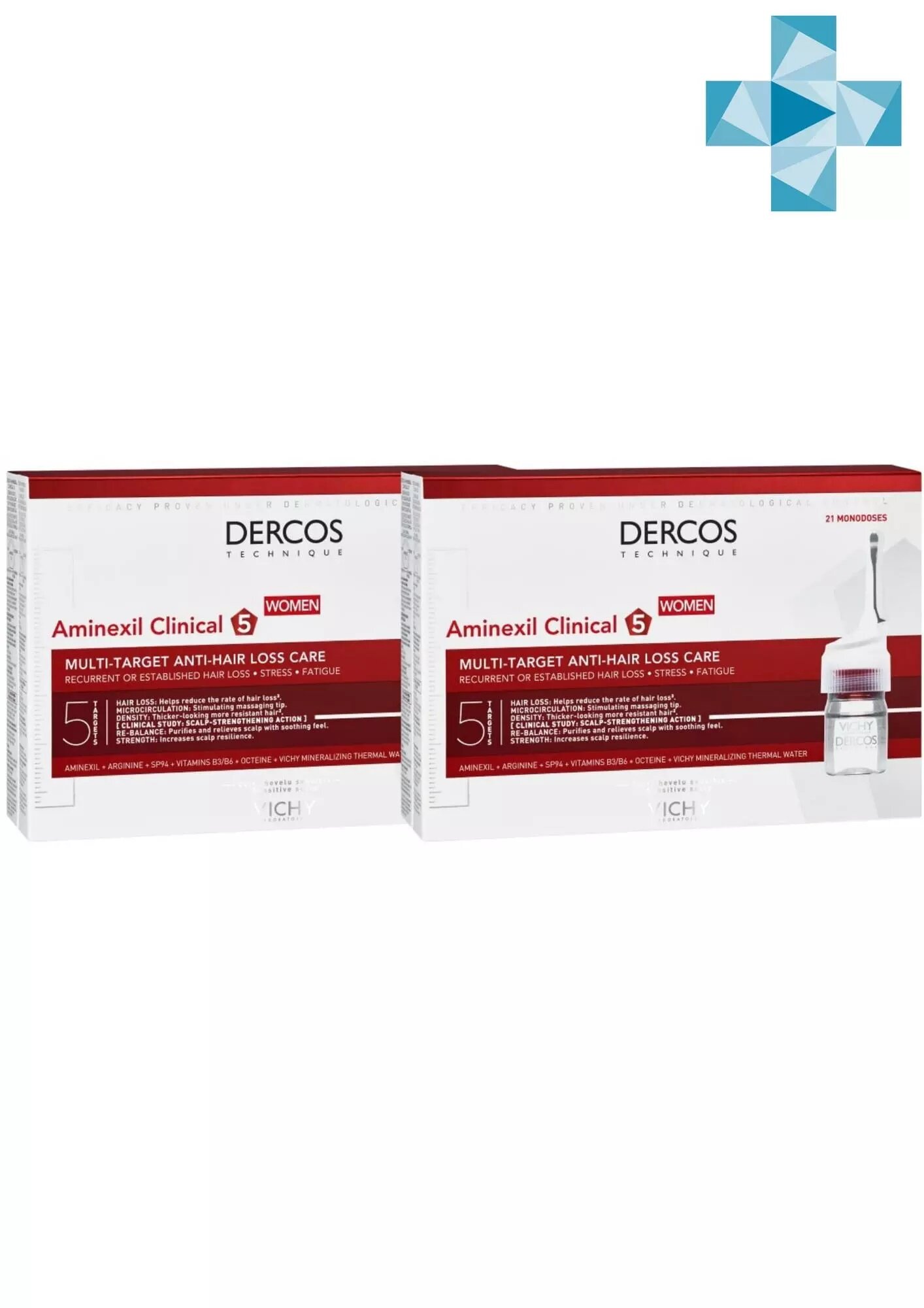 Vichy Комплект Средство против выпадения волос для женщин Аминексил Intensive 5, 2 шт. по 21 монодоза (Dercos Aminexil)