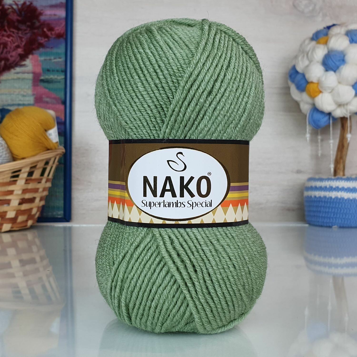 Пряжа NAKO Superlambs Special, эвкалиптовый - 10483, 49% шерсть, 51% премиум акрил, 5 мотков, 100 г, 200 м.