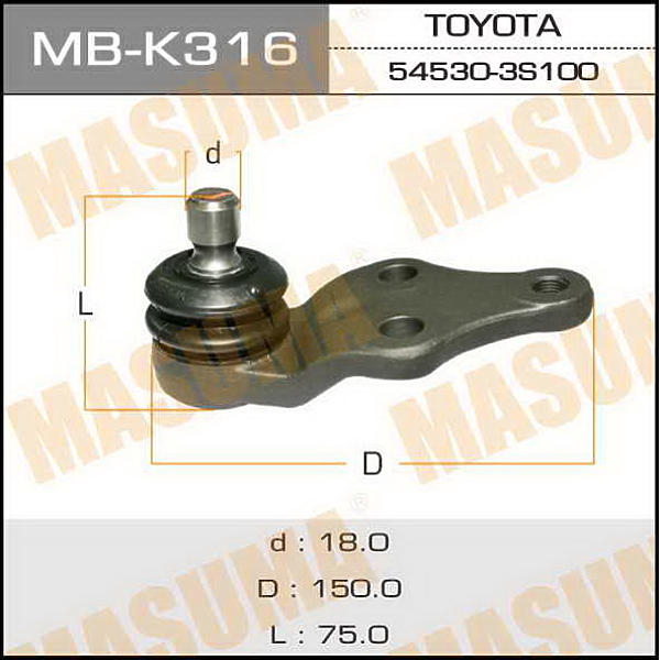 MASUMA MB-K316 (545302P100 / 545303S100 / 54530B2100) опора шаровая передняя нижняя л+п\ i30 / Santa fe (Санта фе)