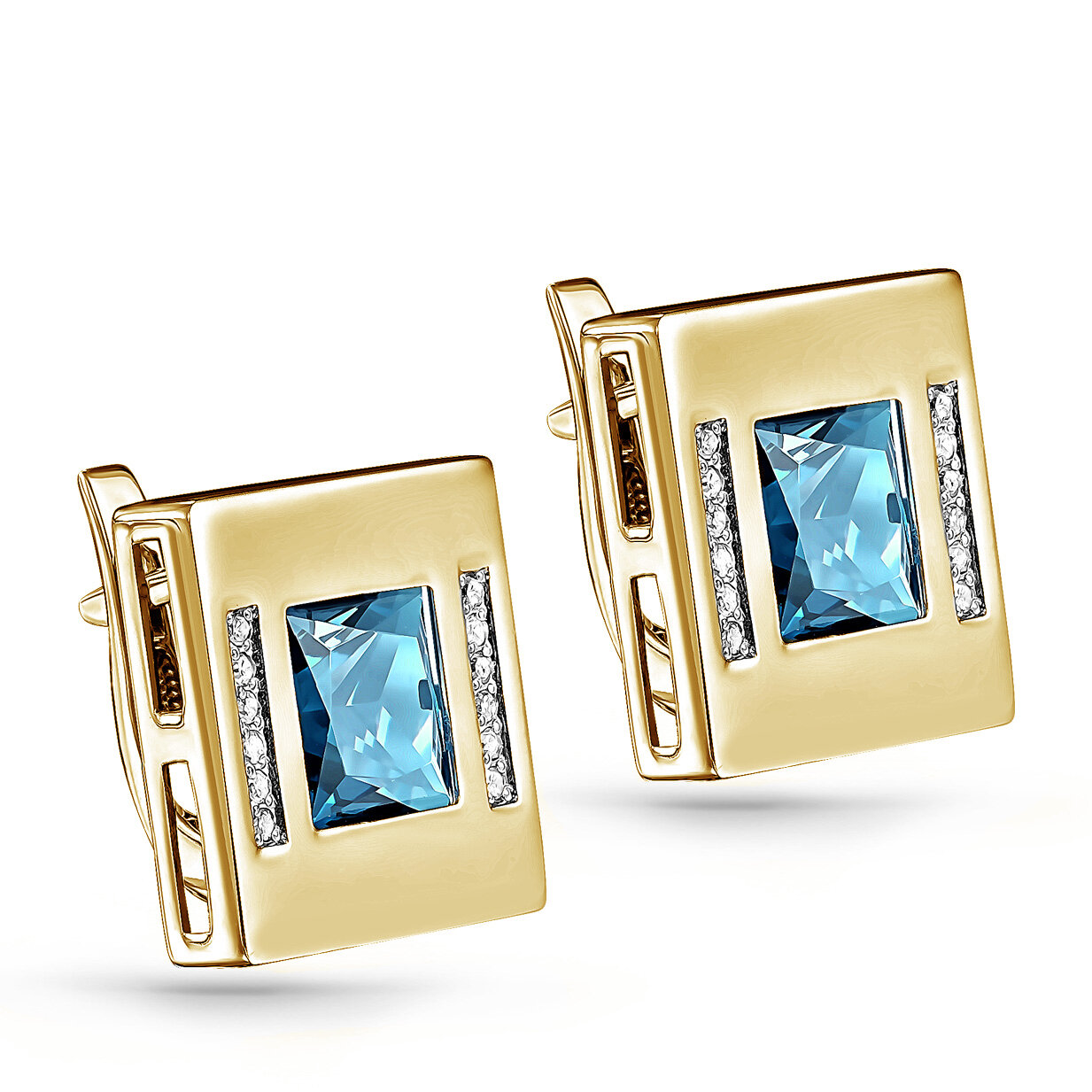 Серьги JEWELIN, желтое золото, 585 проба, бриллиант, топаз