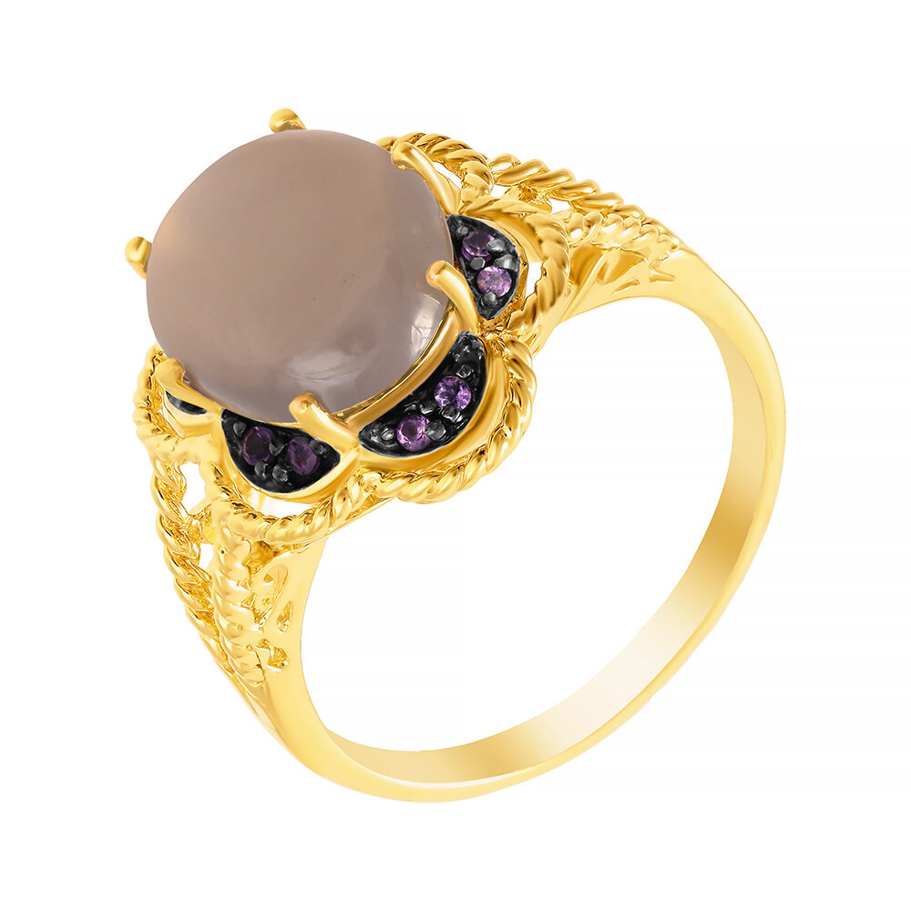 Кольцо, серебро, 925 проба, аметист, лунный камень