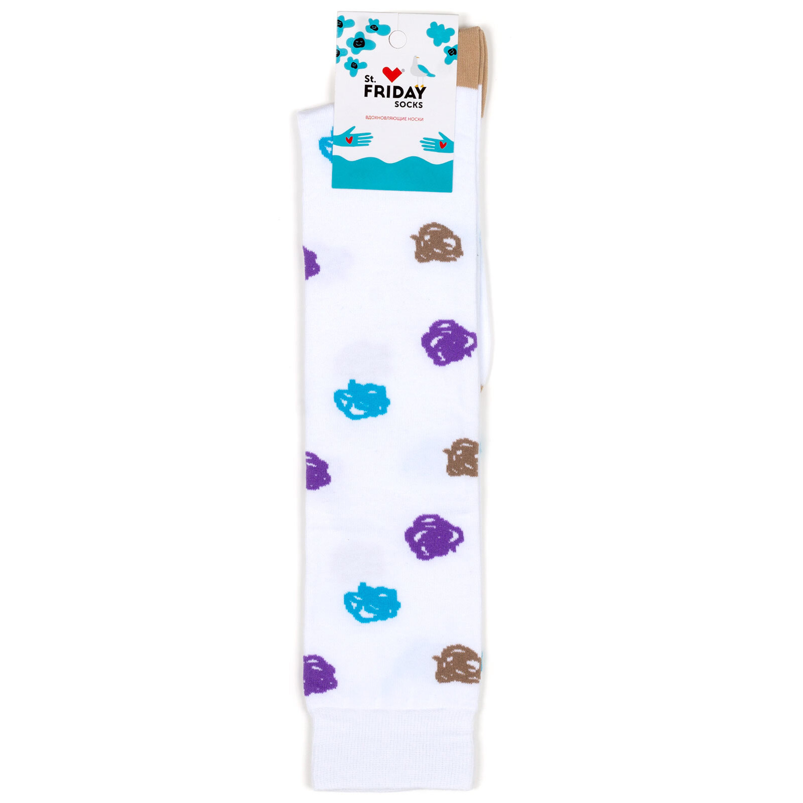 Носки Гольфы c рисунками- Каракули - Белые