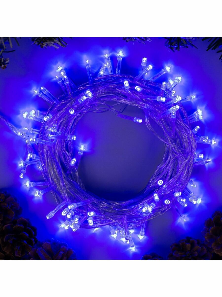 Гирлянда новогодняя синяя, 10 м, 100 ламп, 8 режимов