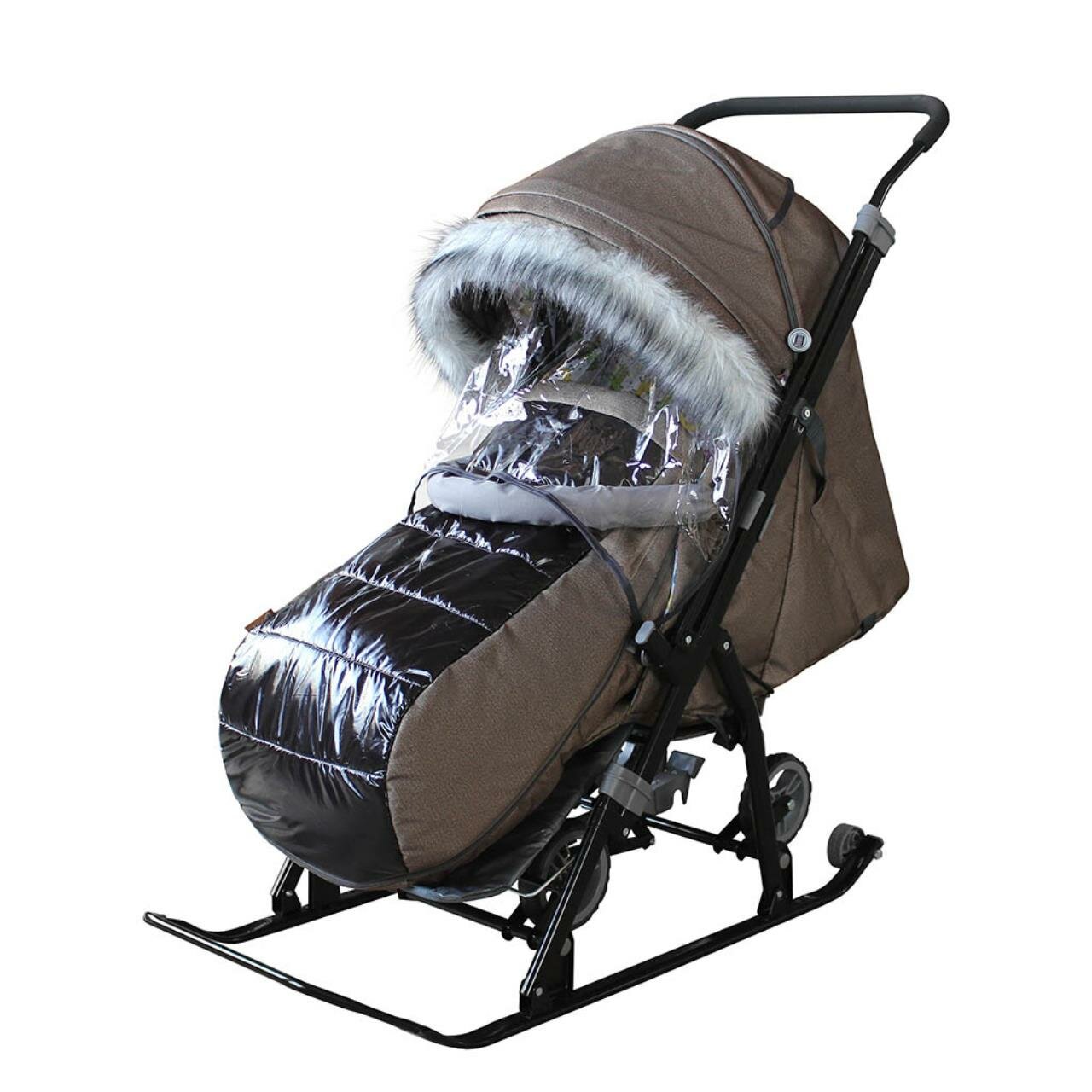 Санки-коляска SNOW GALAXY NOVA, бронза на больших колесах+рюкзак+варежки