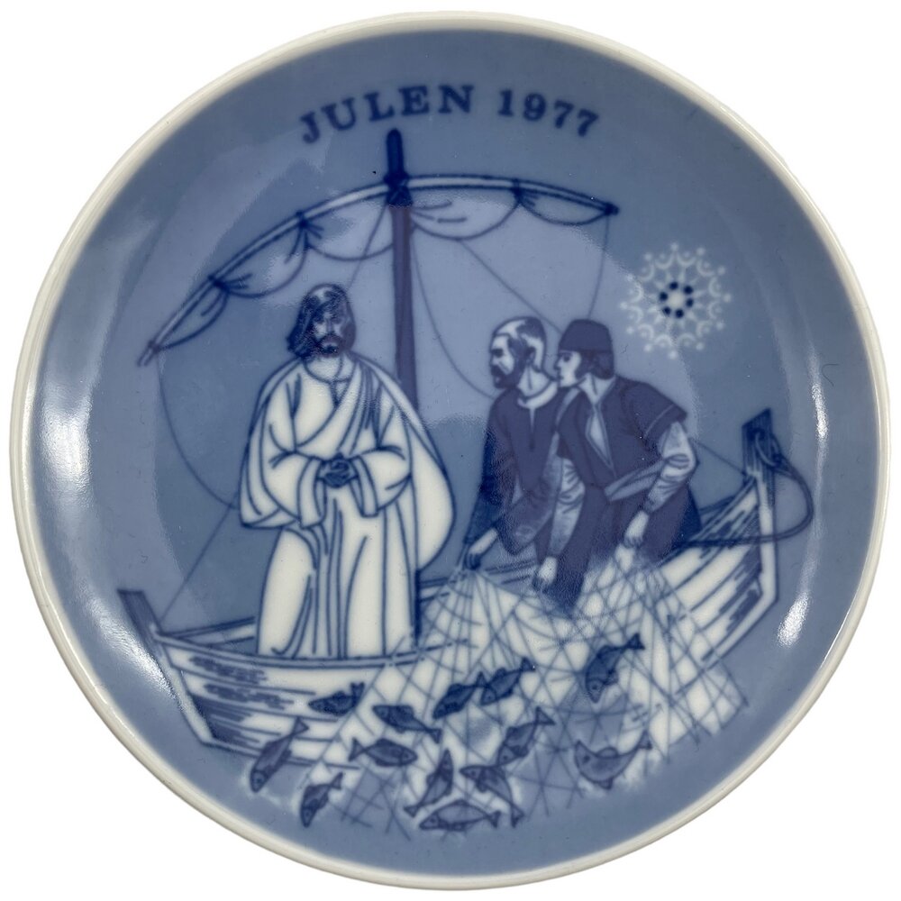 Тарелка декоративная "Julen 1977" (Рождество. Библия), 17,5 см, 1977 г, фарфор, Porsgrund, Норвегия