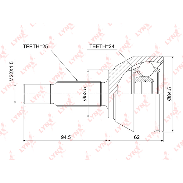 LYNXAUTO CO-3788 (1501263 / 151490 / 2110TRC) шрус наружный к-кт\ Ford (Форд) Transit (Транзит) 1.8di 02