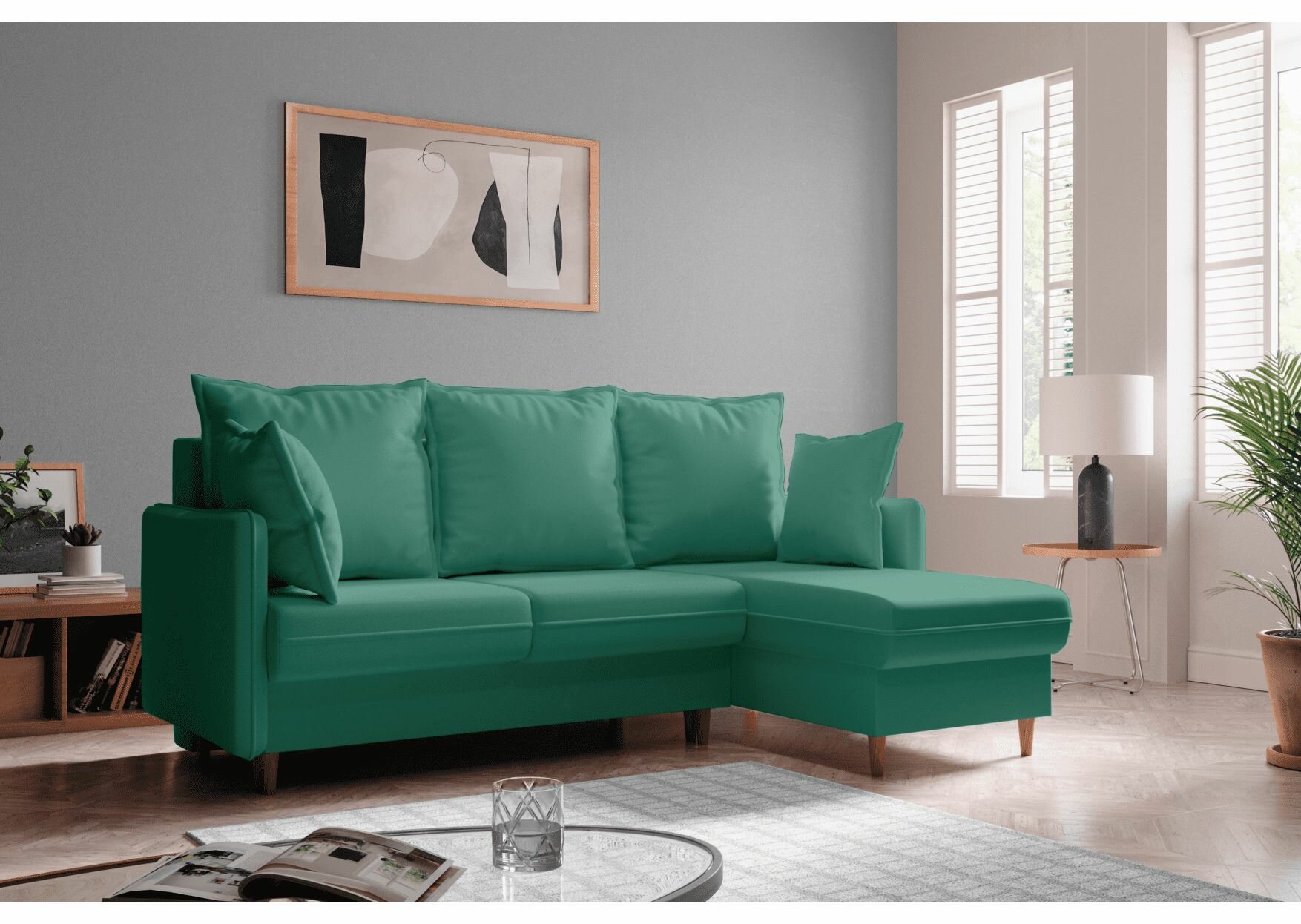 Диван угловой раскладной Цезарь в цвете мятно-бирюзовый (velutto 43)