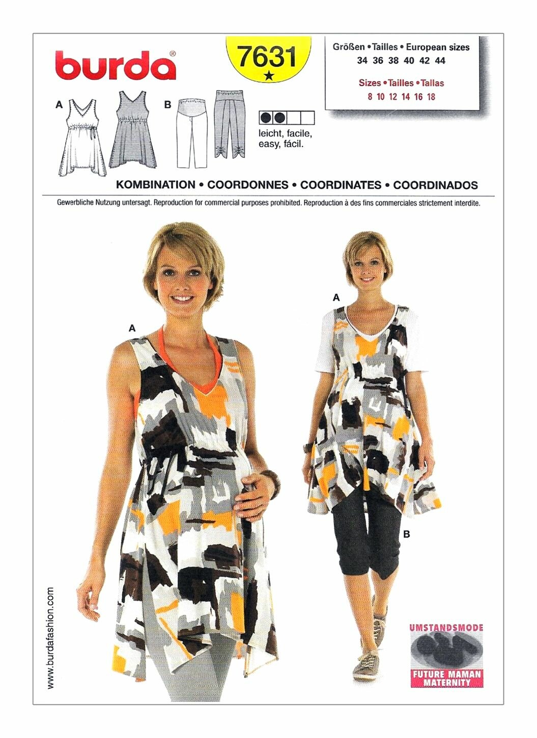 Выкройка Burda 7631 Топ, брюки для будущей мамы