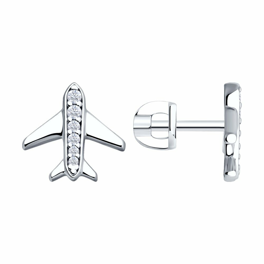 Серьги пусеты, серебро, 925 проба, фианит