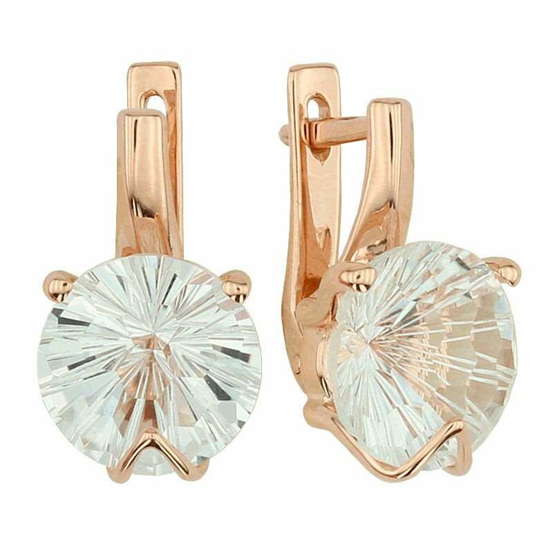 Серьги, красное золото, 585 проба, горный хрусталь