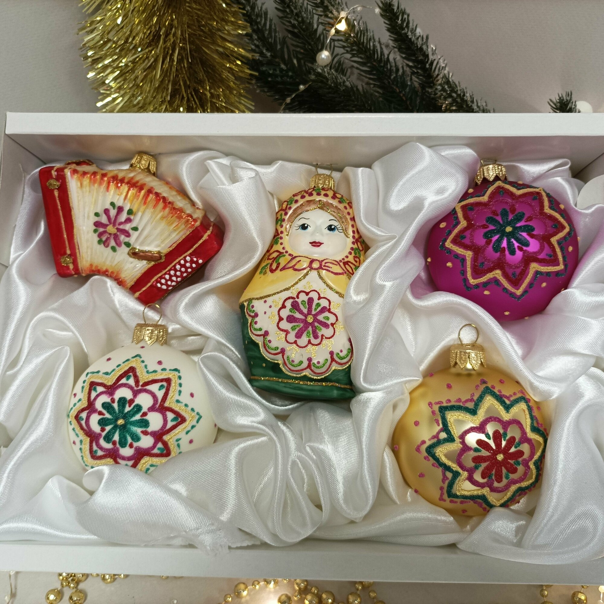 Набор "Матрёшка, гармошка 3 шара" стекло ручная работа