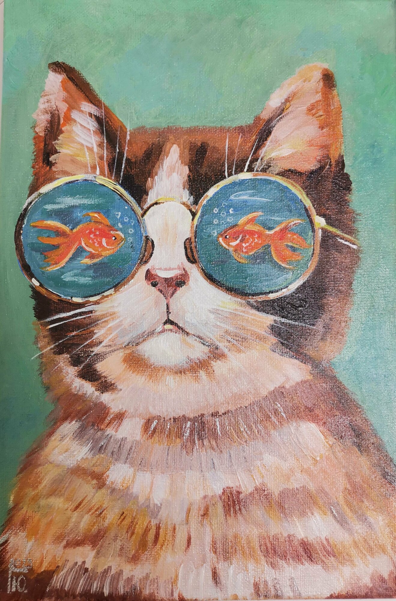 Кот в очках 20см*30см, ручная работа