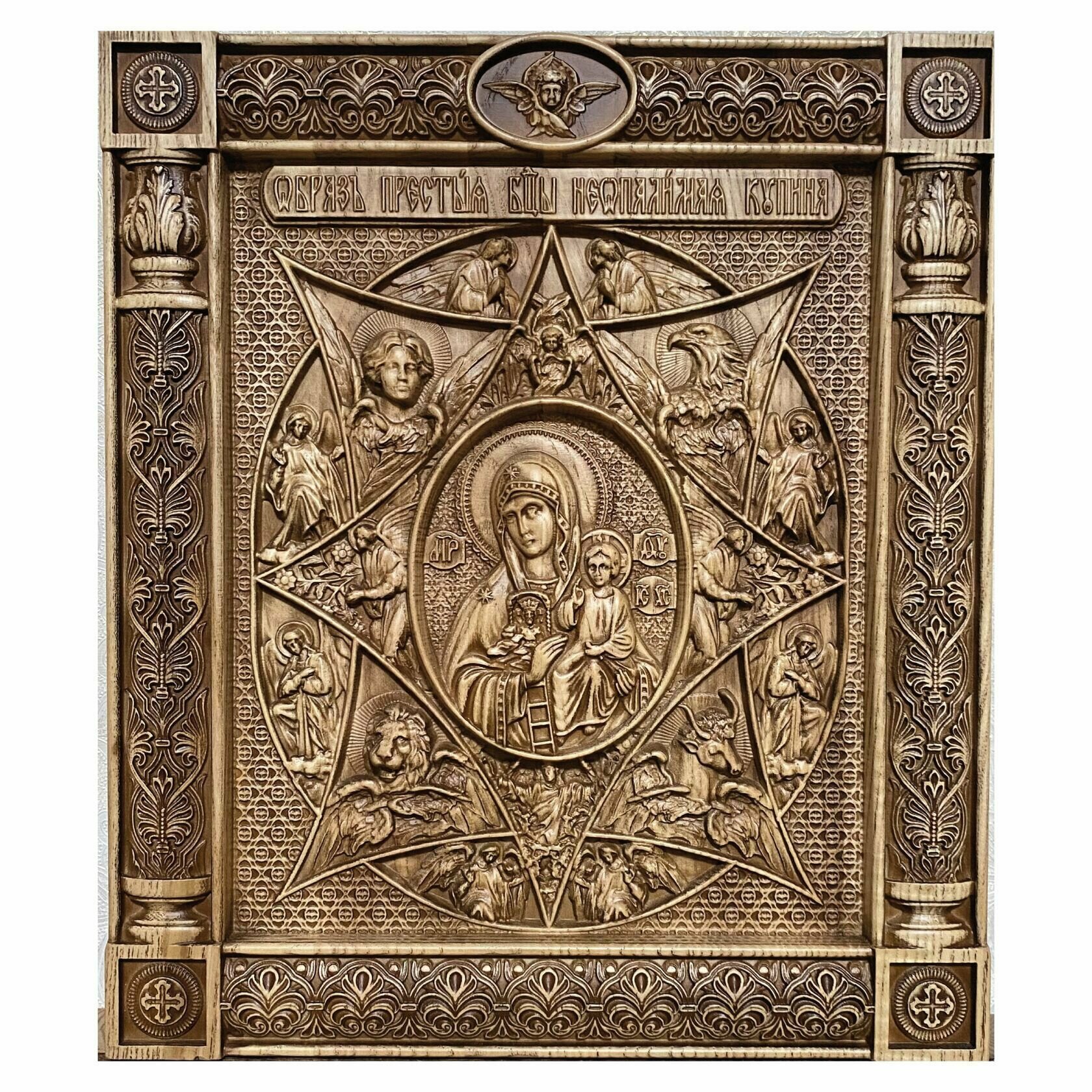 Икона из дерева резная / Неопалимая Купина 29х33 см