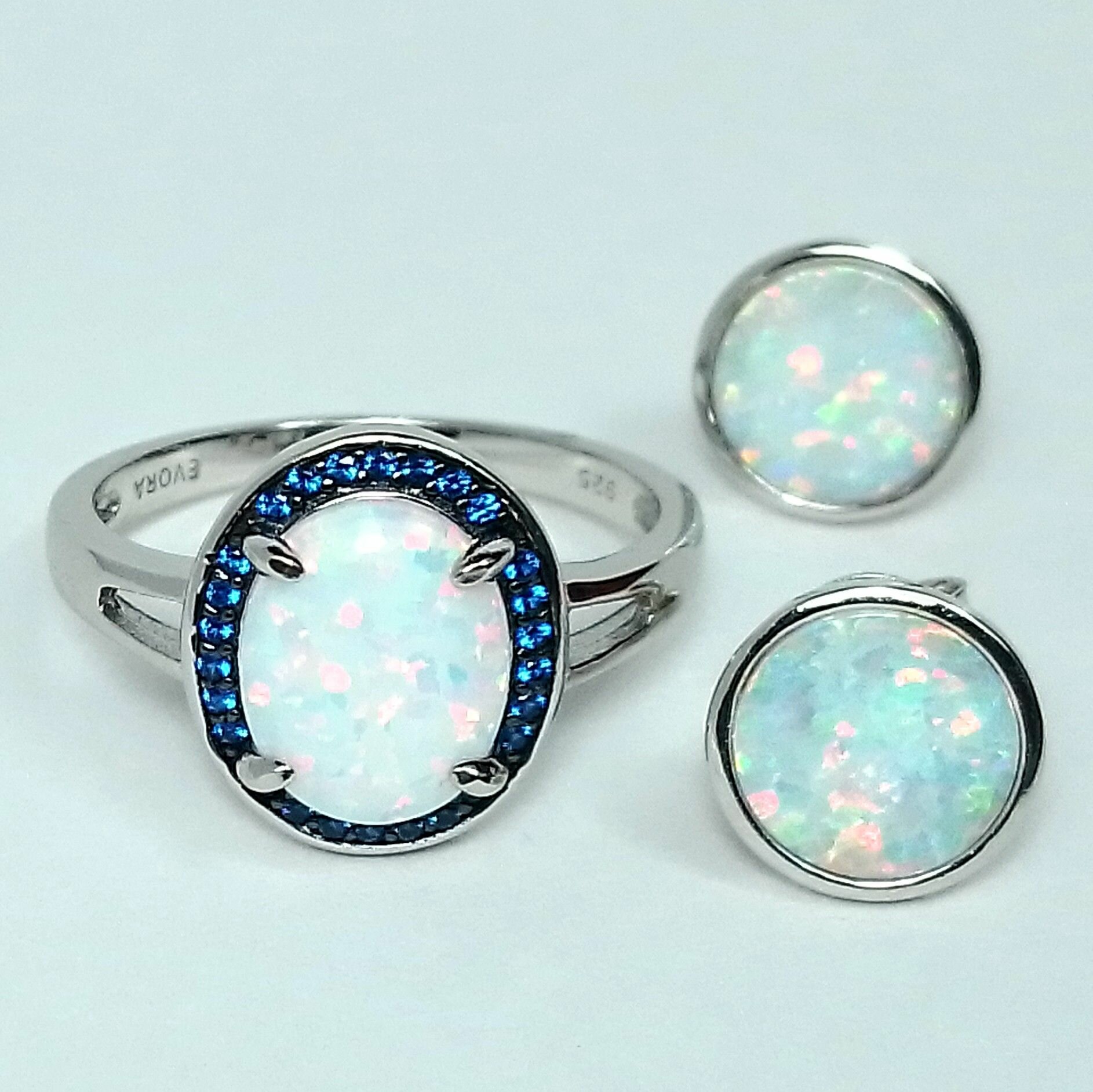 Ювелирный комплект, серебро, 925 проба, опал