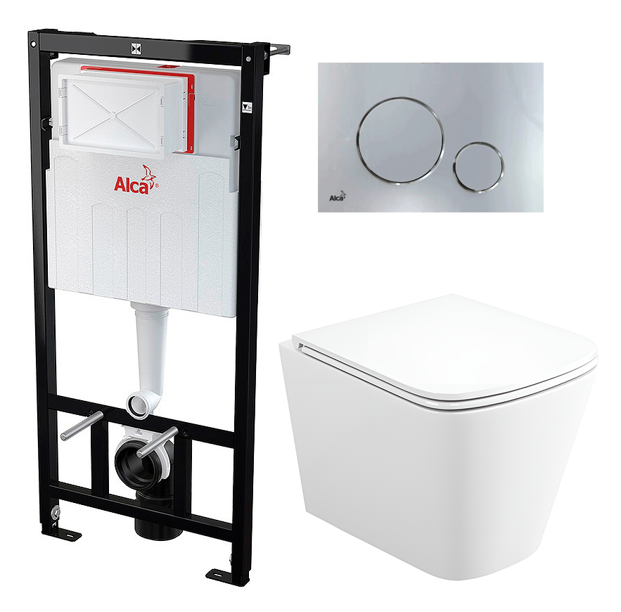 Комплект 3 в 1 инсталляция AlcaPlast + Унитаз подвесной Enio Binario Tornado 1.0 + кнопка хром круг