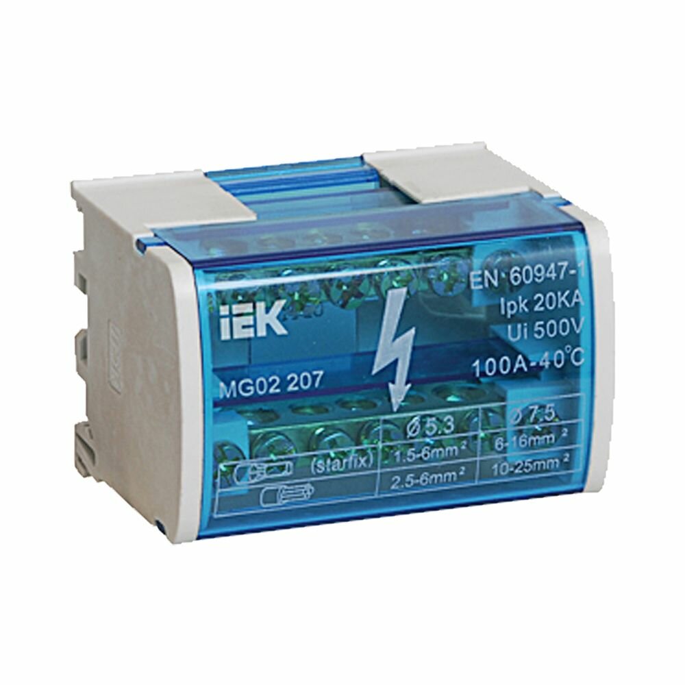 Шина нулевая IEK 2х7 групп на DIN-рейку в корпусе